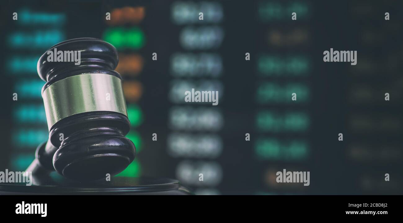 Judges gavel with glowing computer screen monitor background Stock ...