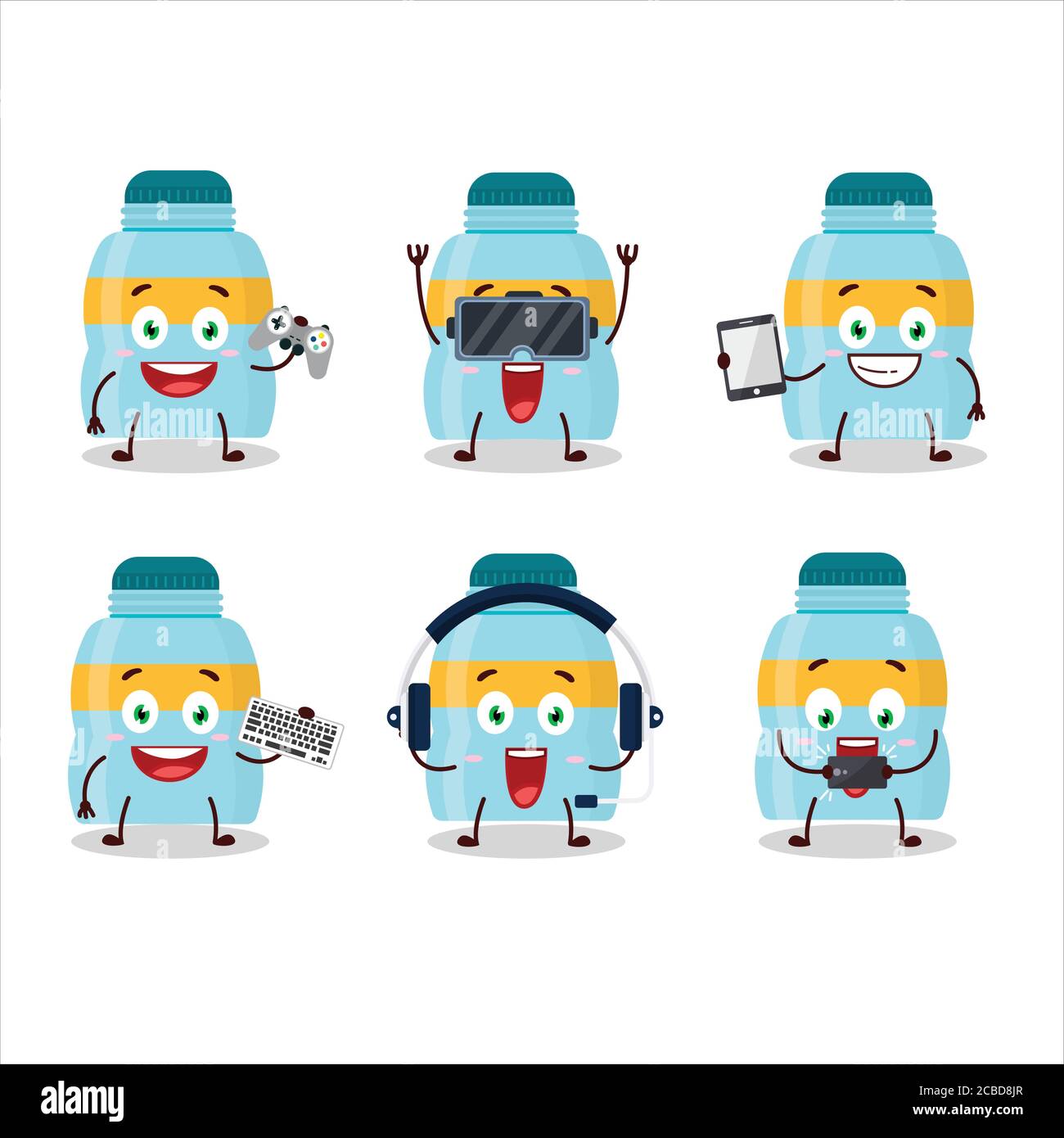Drink bottle cartoon character are playing games with various cute ...