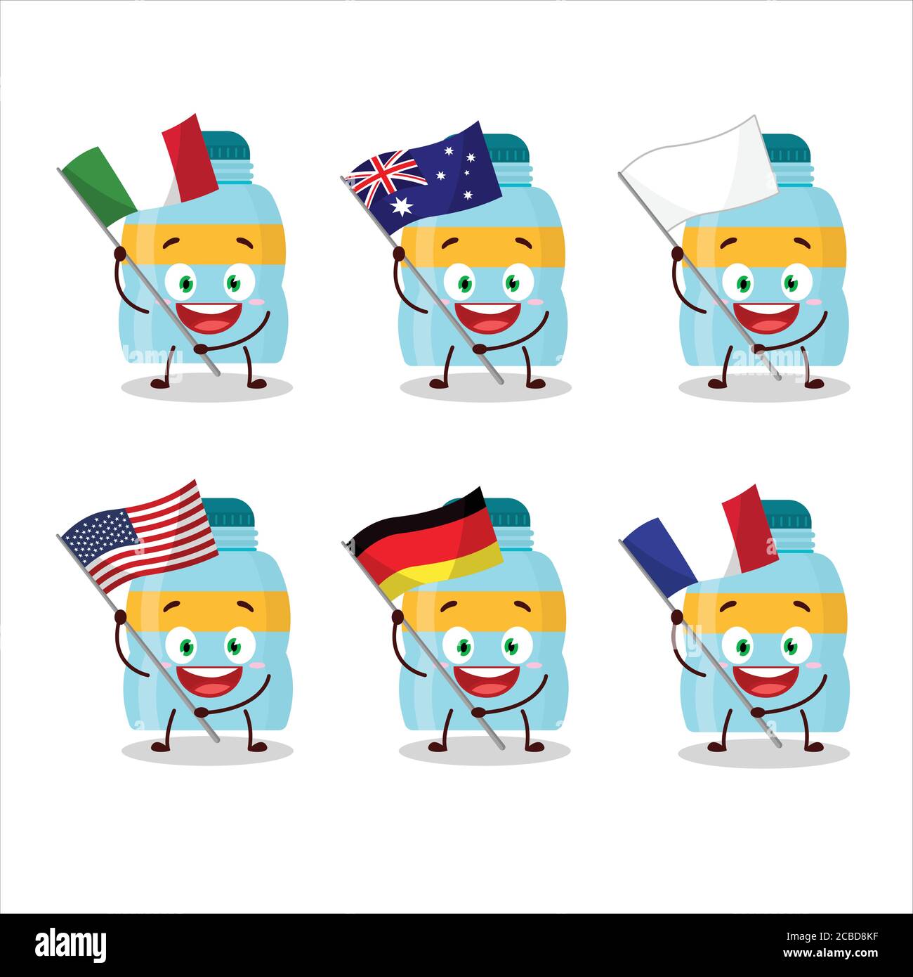 drink bottle cartoon character bring the flags of various countries ...