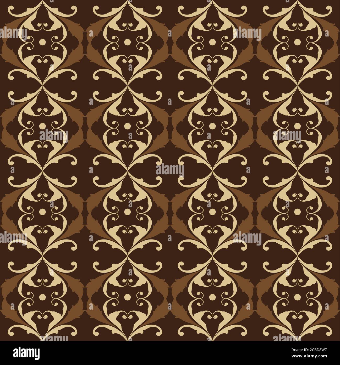 Beautiful flower motifs on Central Java batik design with brown golden ...