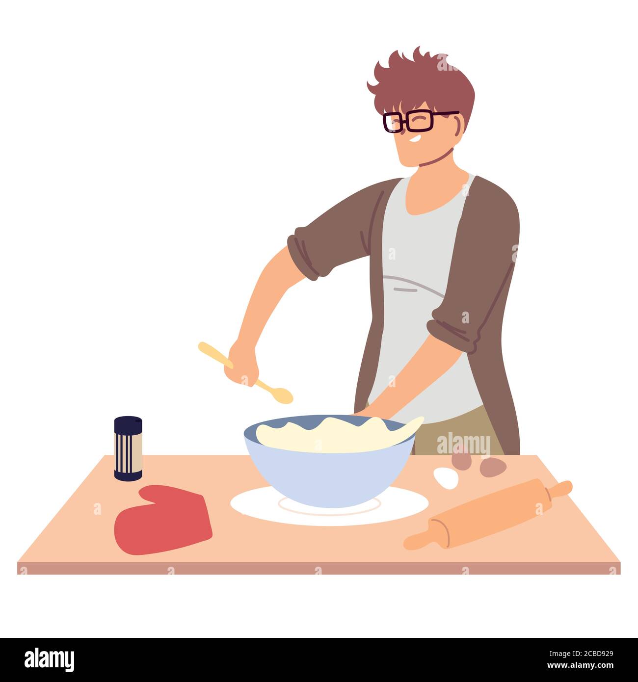 young man preparing a cake in white background vector illustration ...