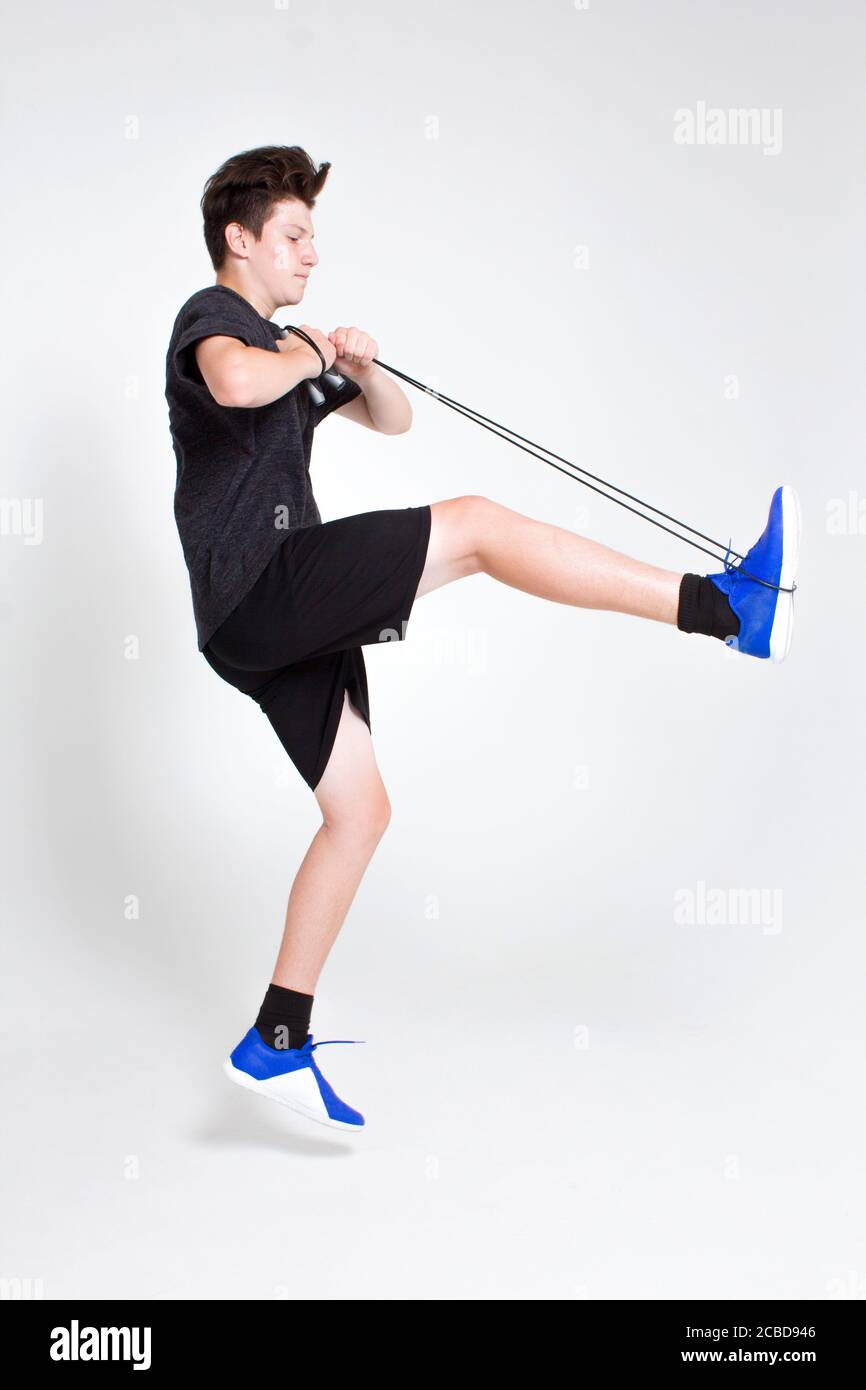 Young athletic guy trains jumping hi-res stock photography and images ...