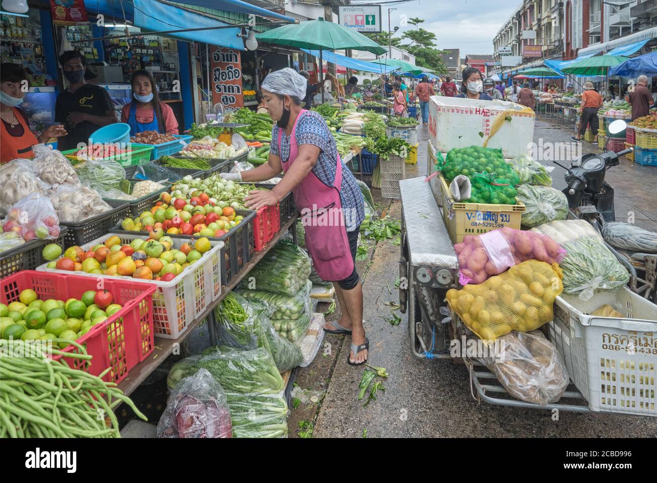 Vegetable stalls in the Wet Market in Phuket Town, Phuket, Thailand ...