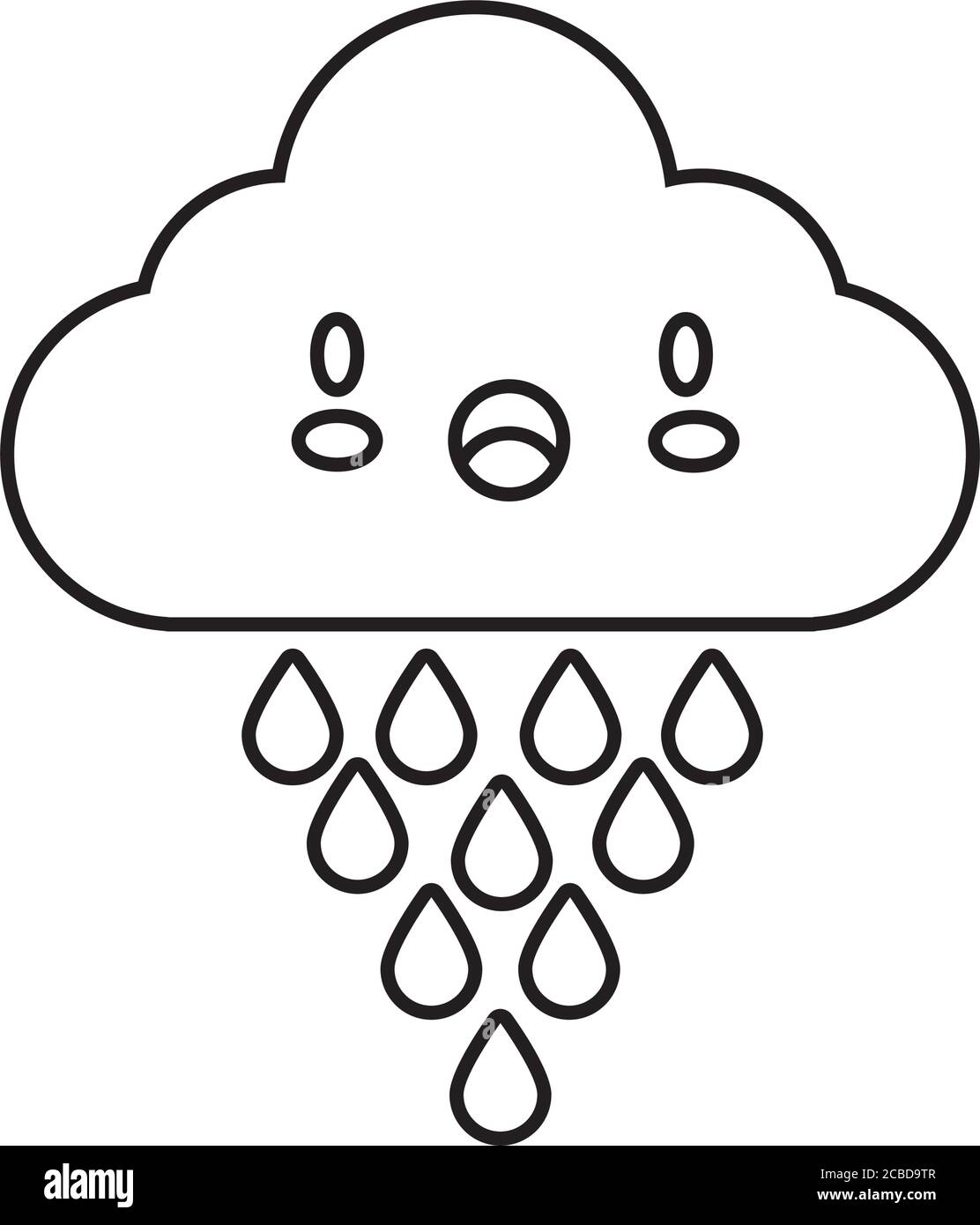cloud with rain drops kawaii comic character line style vector ...