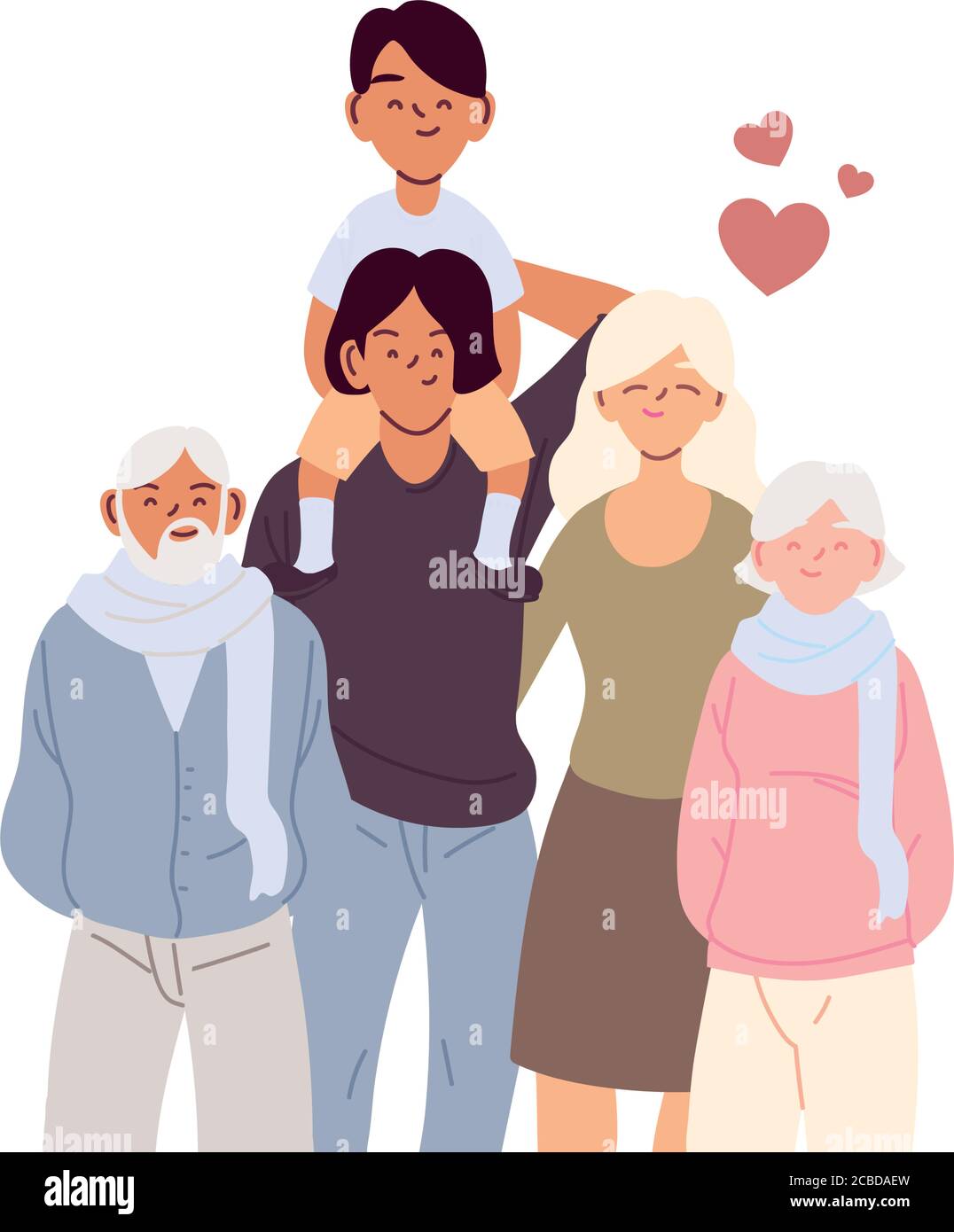 Mother father and son with grandparents cartoons design, Family ...