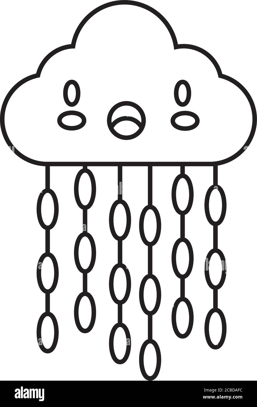 cloud with rain drops hanging kawaii comic character line style vector ...