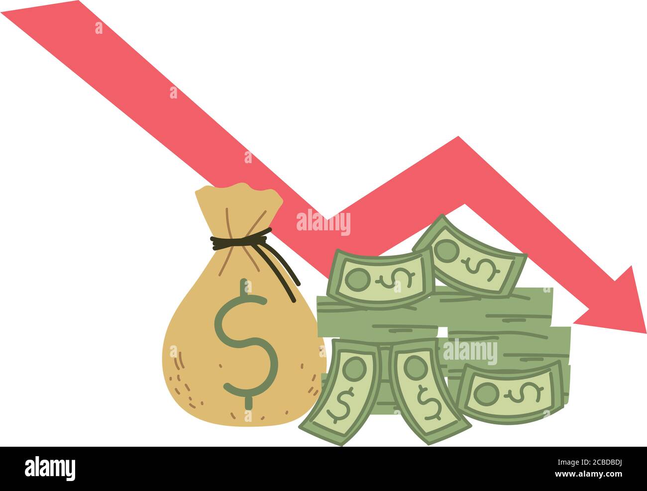decrease arrow bag and bills of money financial banking commerce and ...