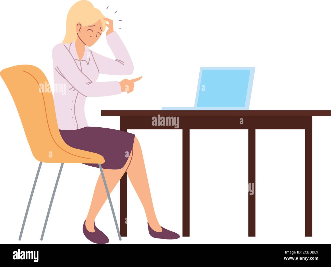 Businesswoman cartoon with headache on chair and desk design, business ...