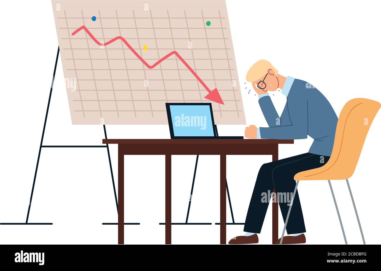Businessman cartoon with headache on chair and desk design, business ...