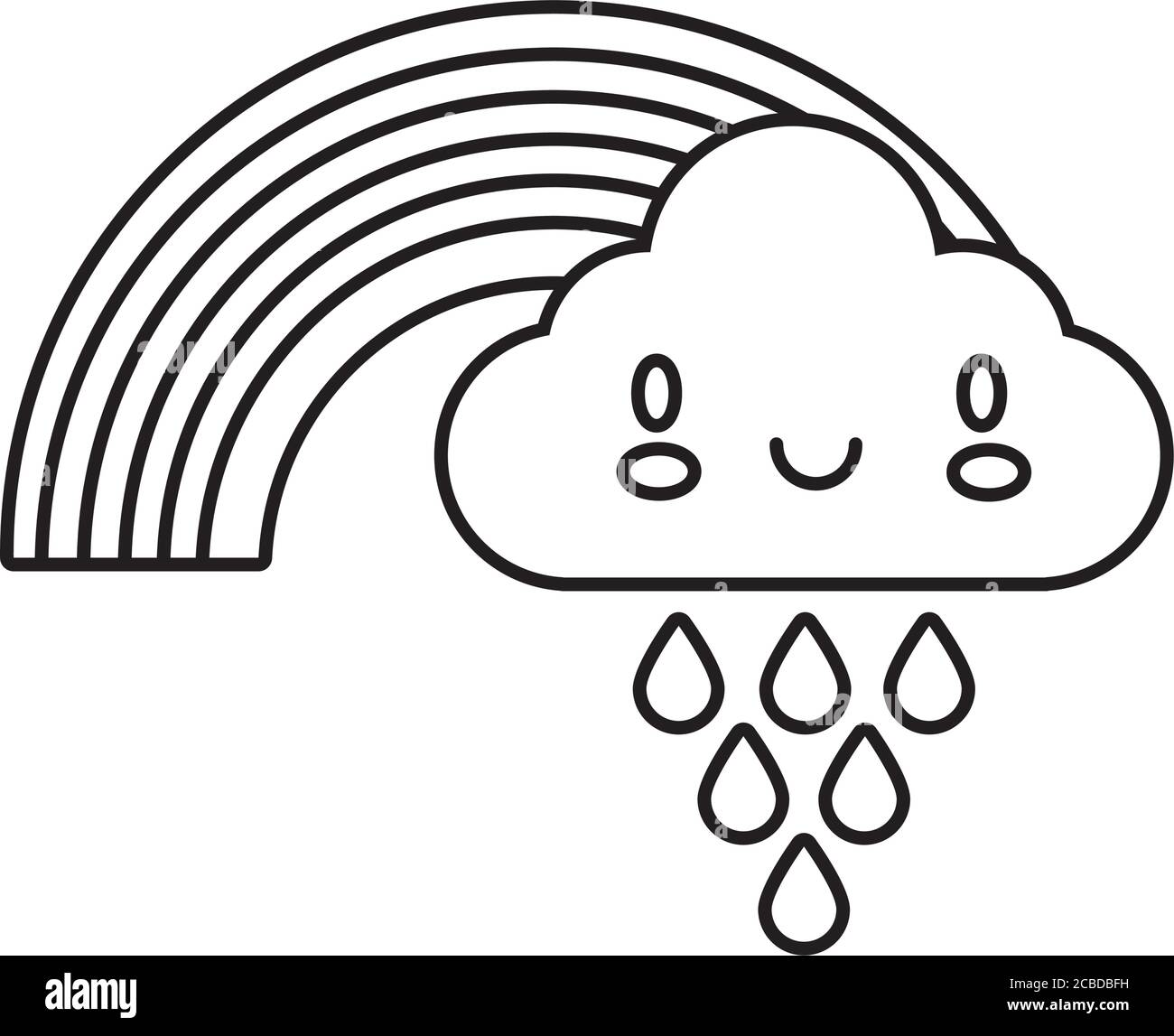 cute rainbow weather with cloud rainy kawaii line style icon vector ...