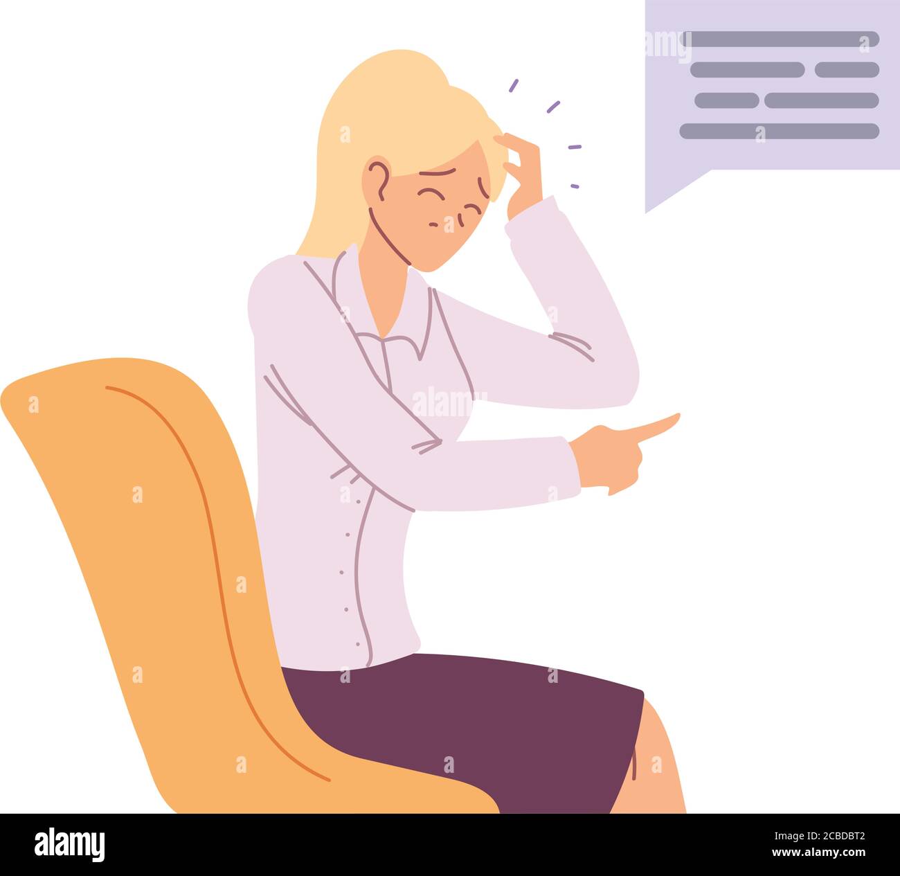 Businesswoman cartoon with headache on chair with bubble design, business and management theme ...