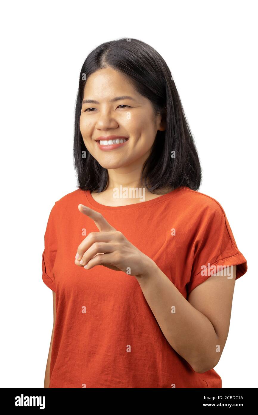 Woman point t shirt hi-res stock photography and images - Alamy