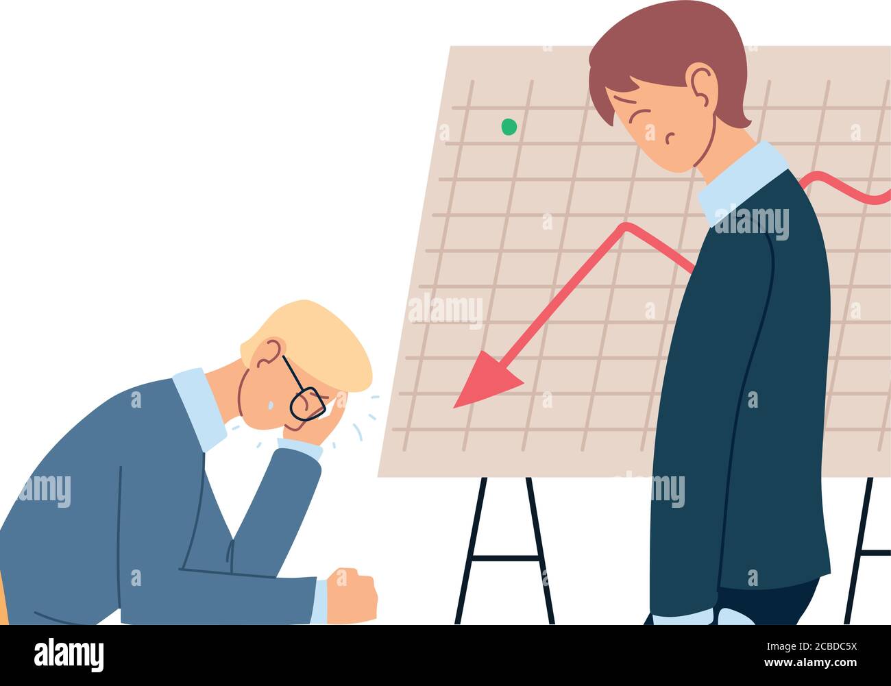 Businessmen cartoons with headache and decrease arrow on board design, business and management ...