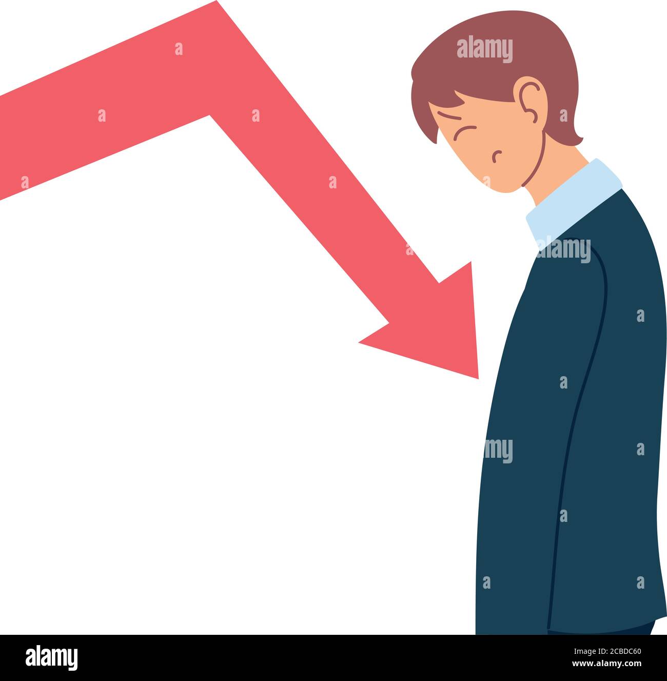 Businessman cartoon with headache and decrease arrow design, business and management theme ...