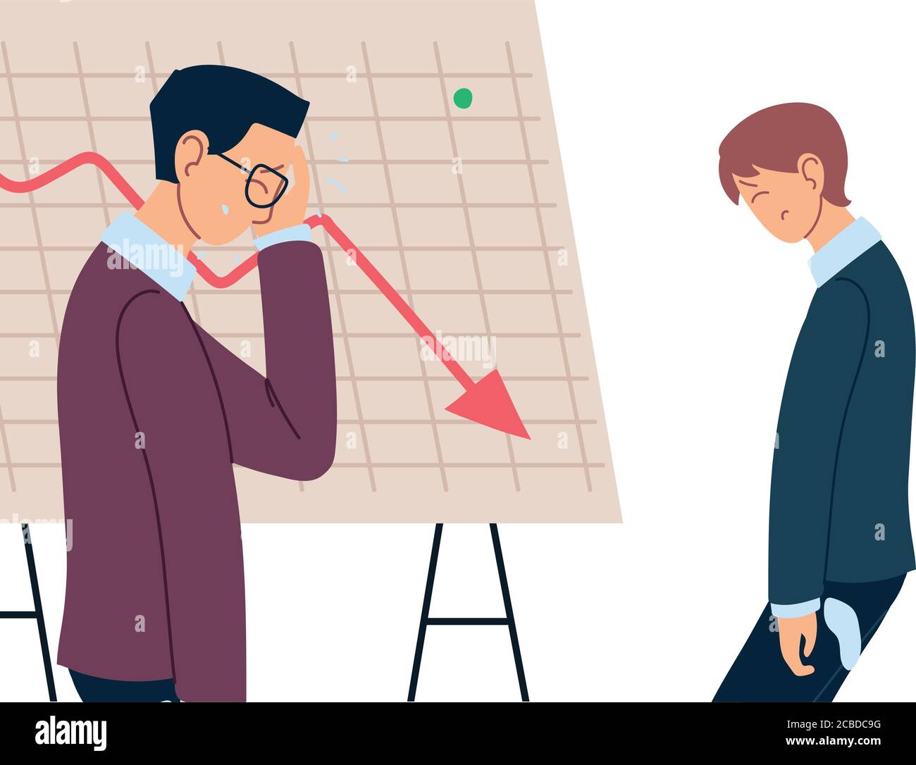 Businessmen cartoons with headache and decrease arrow on board design, business and management ...