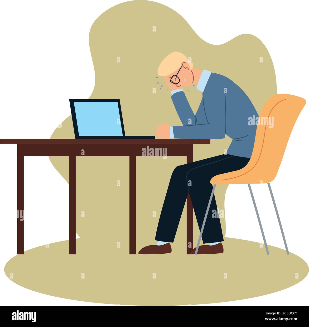 Businessman cartoon with headache on chair and desk design, business ...