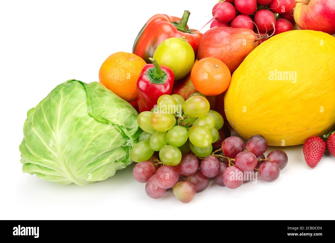 Composition of fruits and vegetables isolated on white background Stock ...