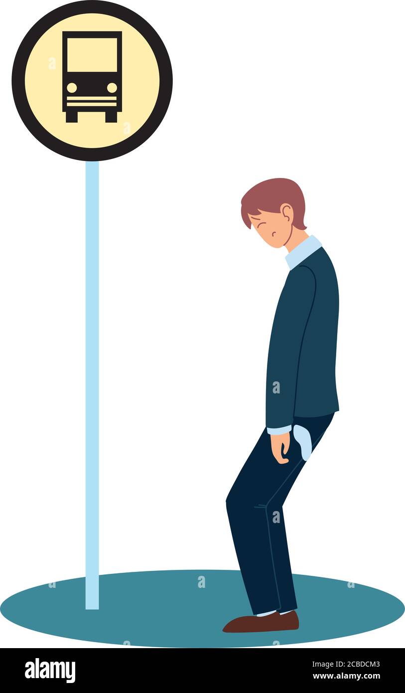 Businessman cartoon with headache on bus station design, business and ...
