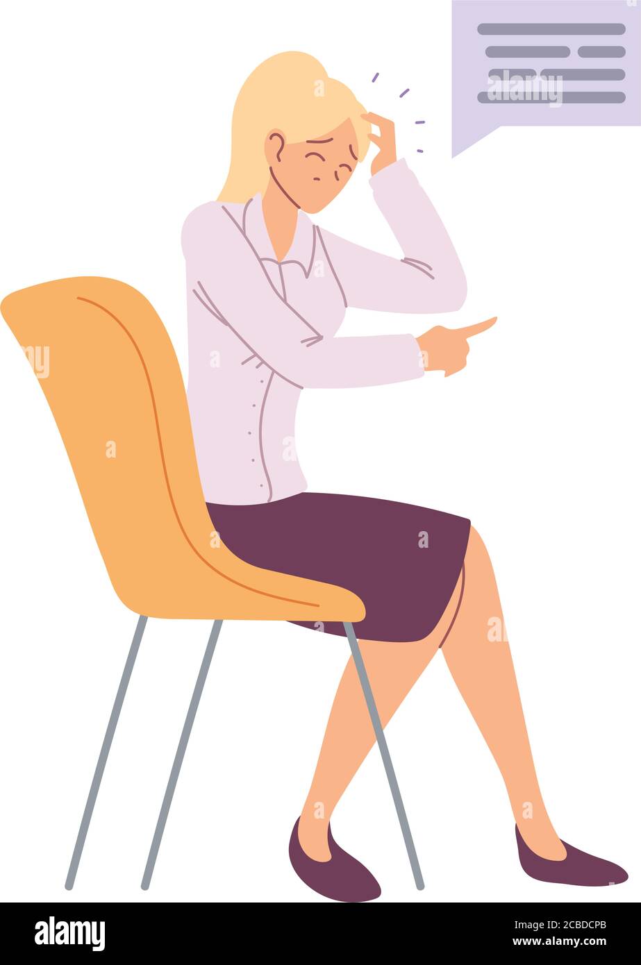 Businesswoman cartoon with headache on chair with bubble design, business and management theme ...