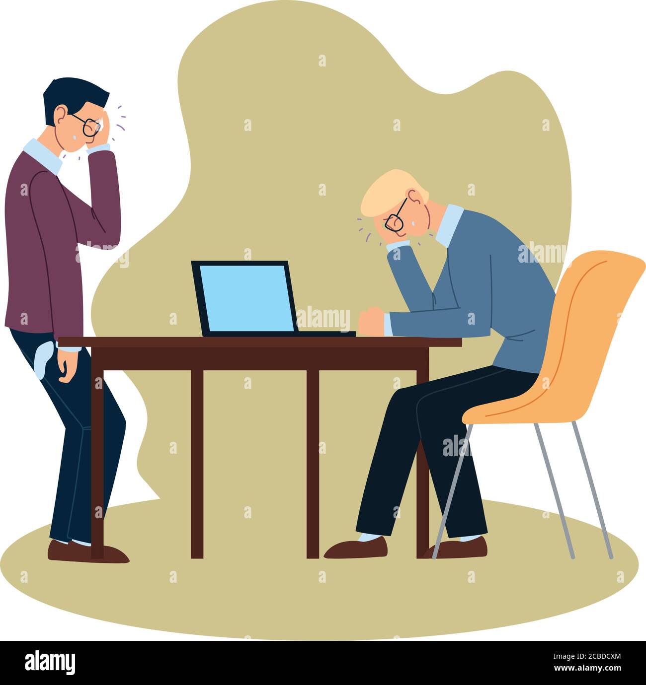 Businessmen cartoons with headache and desk design, business and ...
