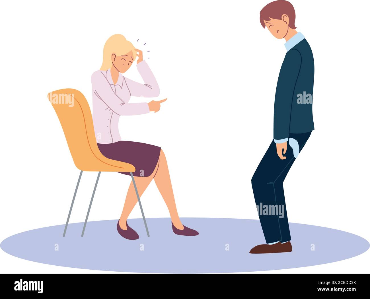 Businessman and businesswoman cartoons with headache on chair design, business and management ...