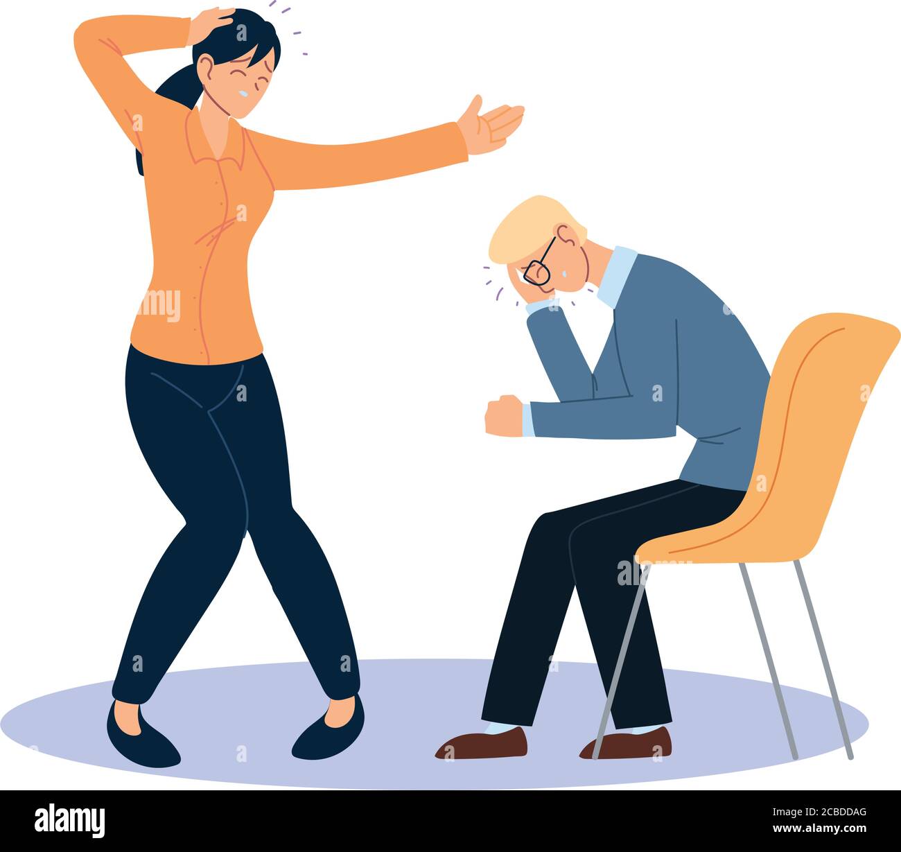 Businessman and businesswoman cartoons with headache on chair design ...