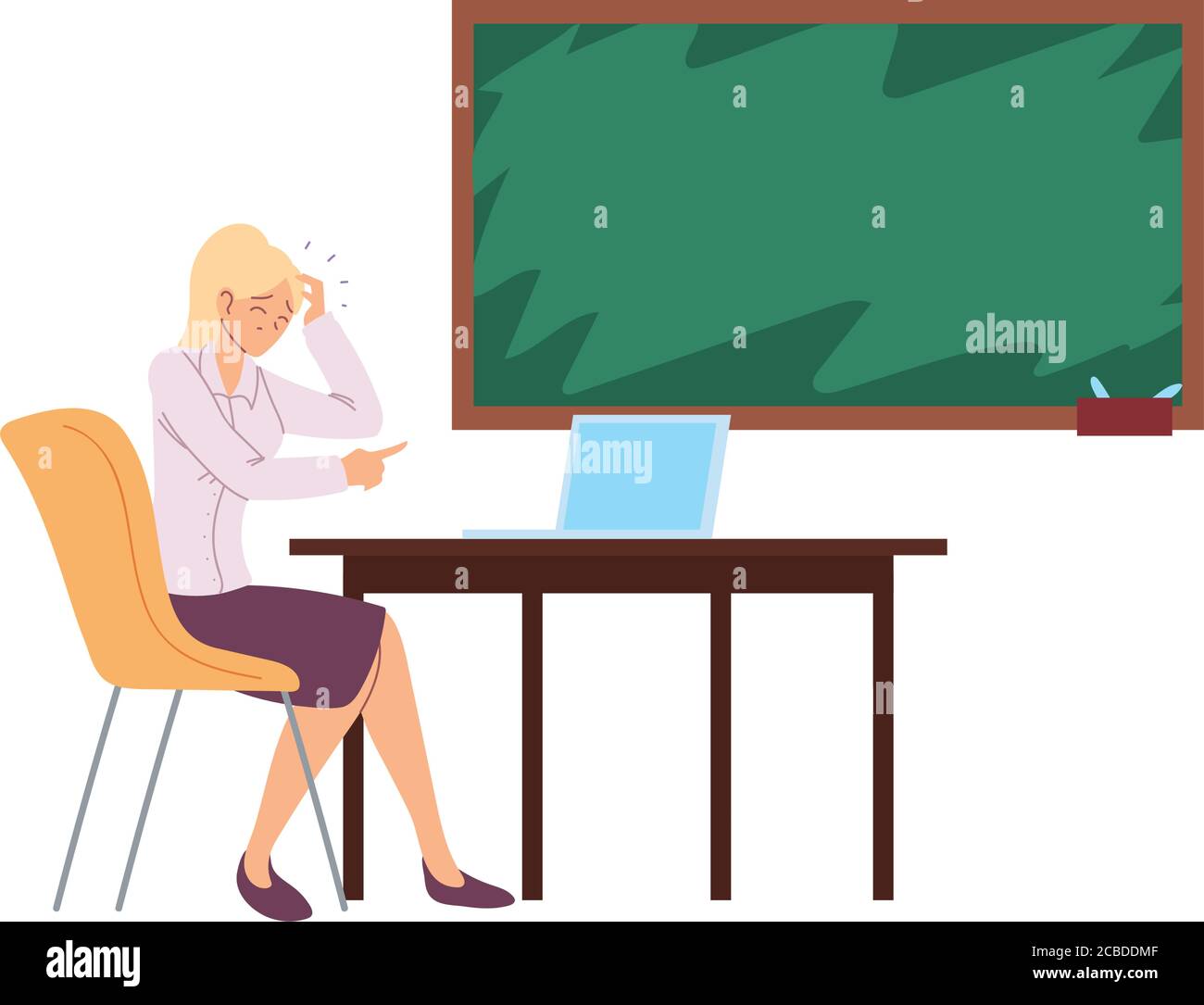 Businesswoman cartoon with headache on chair and desk design, business ...