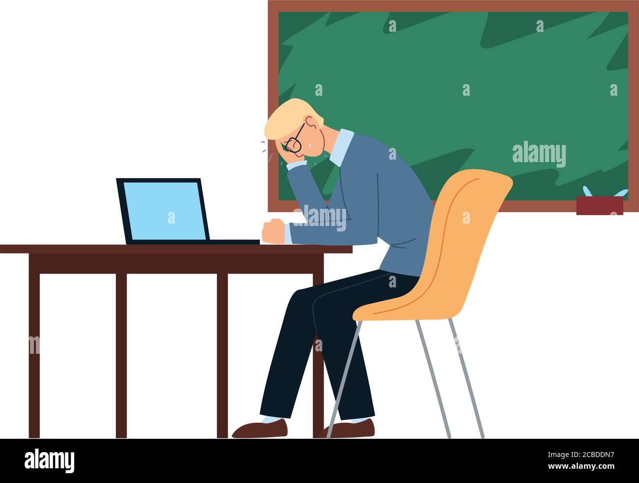 Businessman cartoon with headache on chair and desk design, business ...