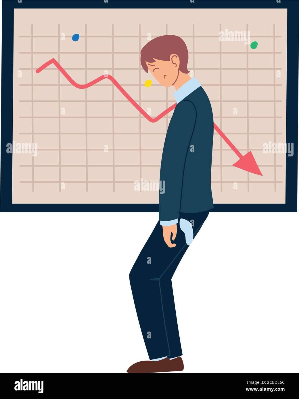 Businessman cartoon with headache with decrease arrow on board design, business and management ...