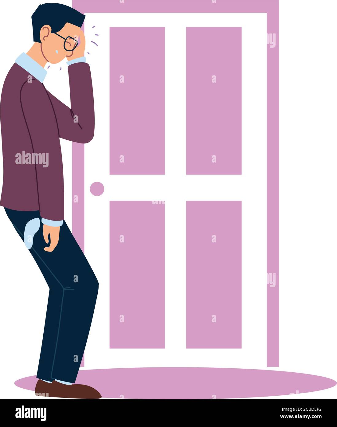 Businessman cartoon with headache and door design, business and ...