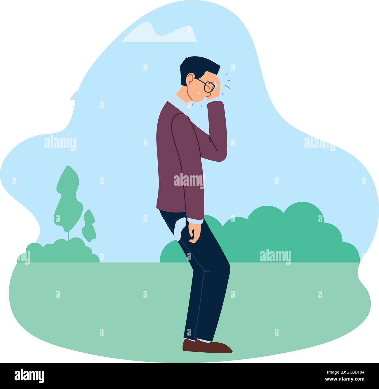 Businessman cartoon with headache in front of park design, business and ...
