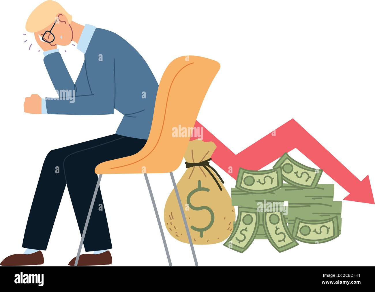 Businessman cartoon with headache on chair and money design, business ...