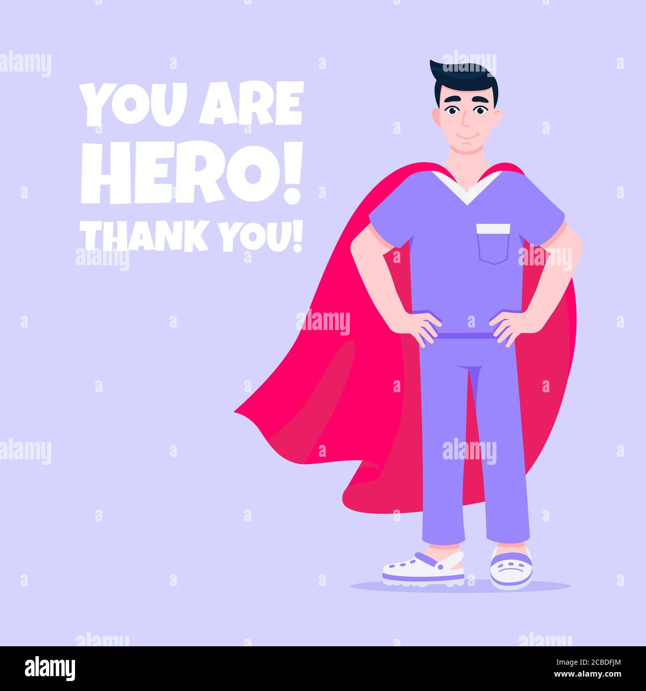 Young male nurse hospital medical employee with hero cape behind fights ...