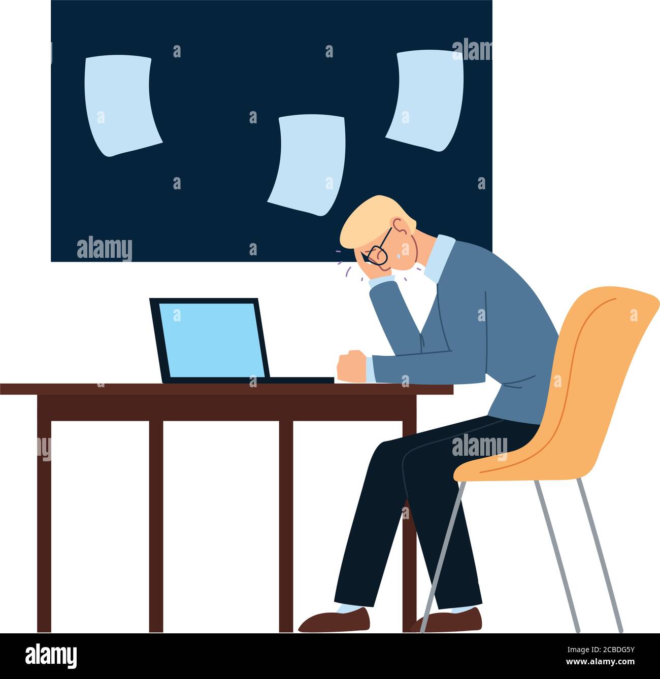 Businessman cartoon with headache on chair and desk design, business ...