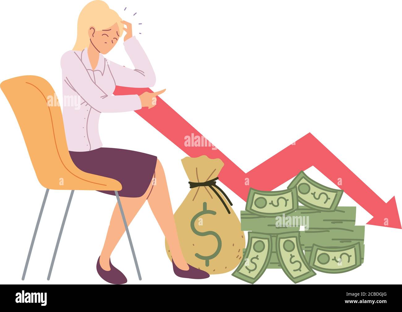 Businesswoman cartoon with headache on chair and money design, business ...