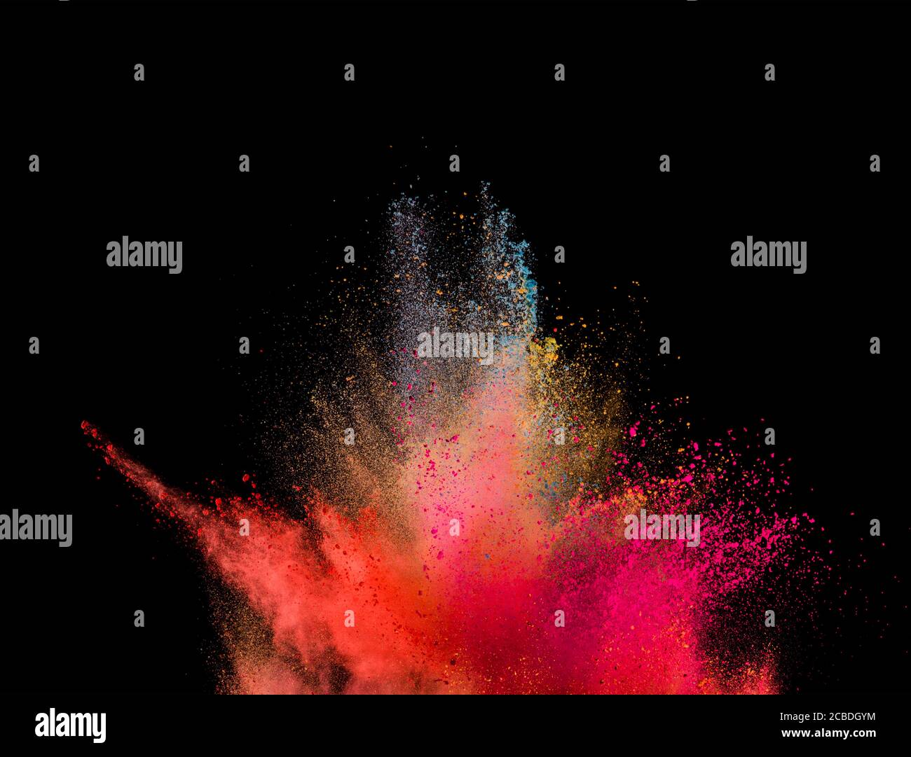 Explosion of colored powder isolated on black background. Abstract ...