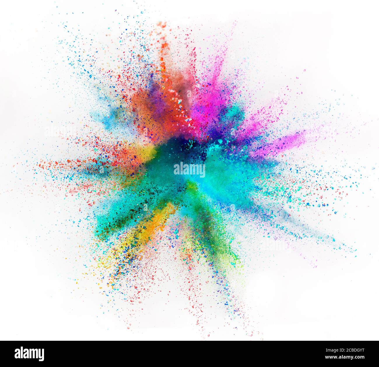 Explosion of colored powder isolated on white background. Abstract ...