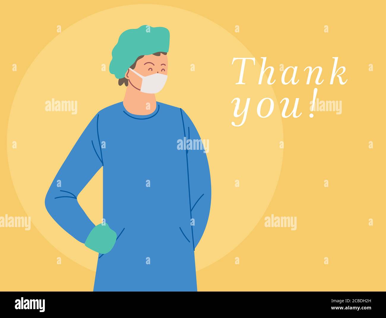 man doctor with uniform mask and thank you text design of medical care ...