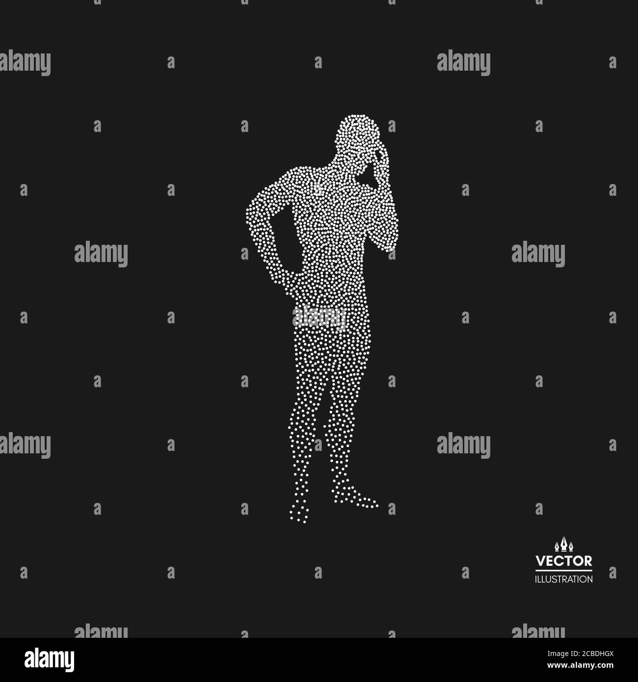Thinking man. Silhouette of a standing man. Dotted silhouette of person ...