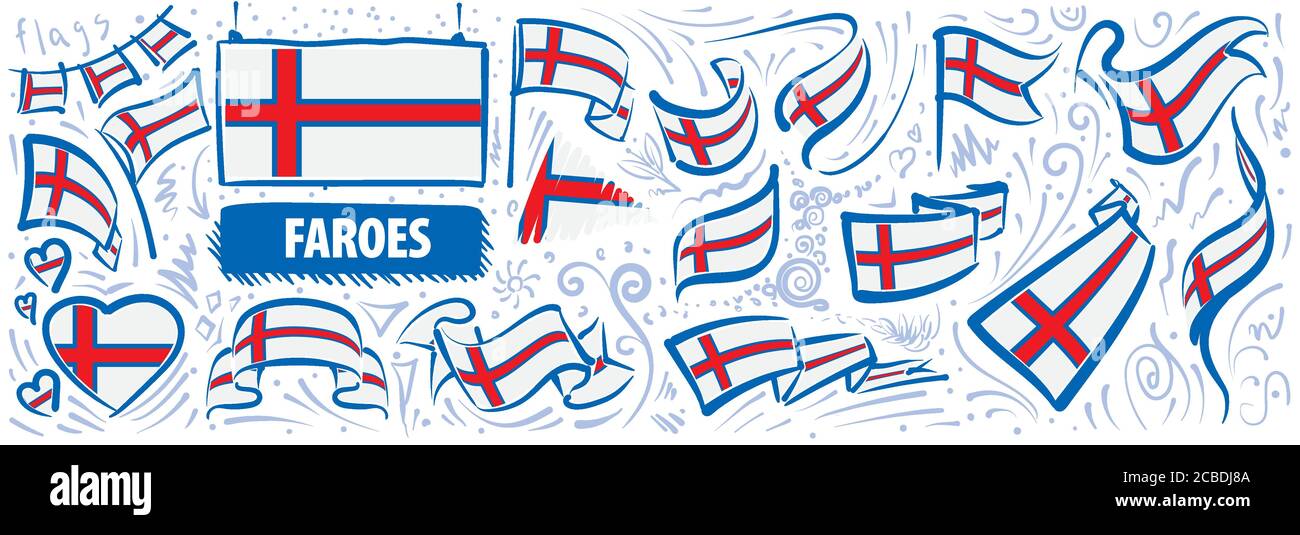 Vector set of the national flag of Faroe Islands in various creative ...