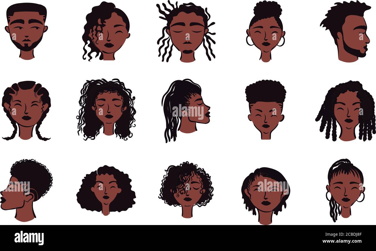 group of fifteen afro ethnic people avatars characters vector ...