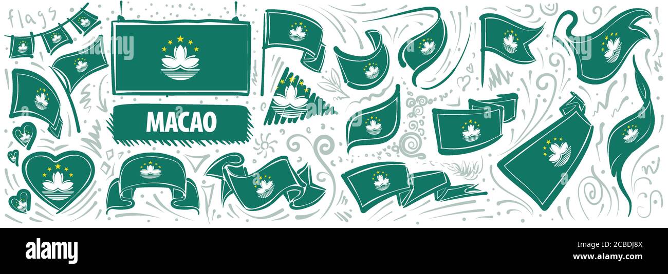 Vector set of the national flag of Macao in various creative designs ...