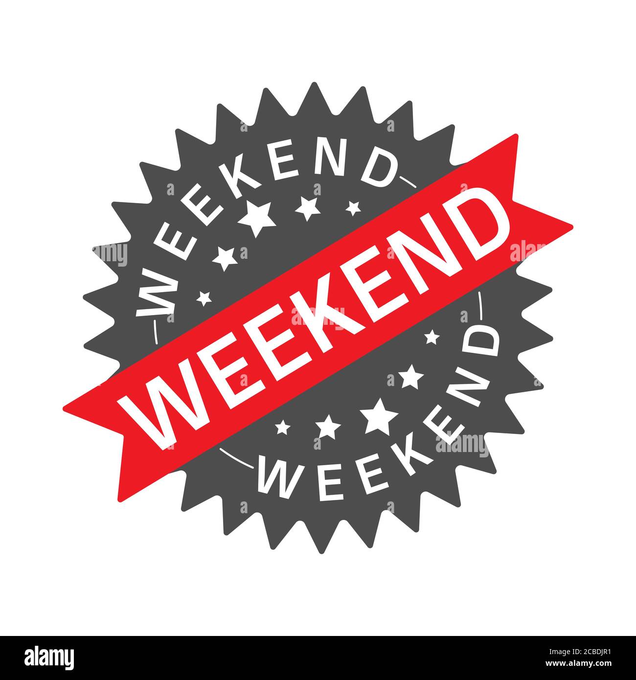 Round sign with a ribbon and the inscription WEEKENDS. Label, sign with ...