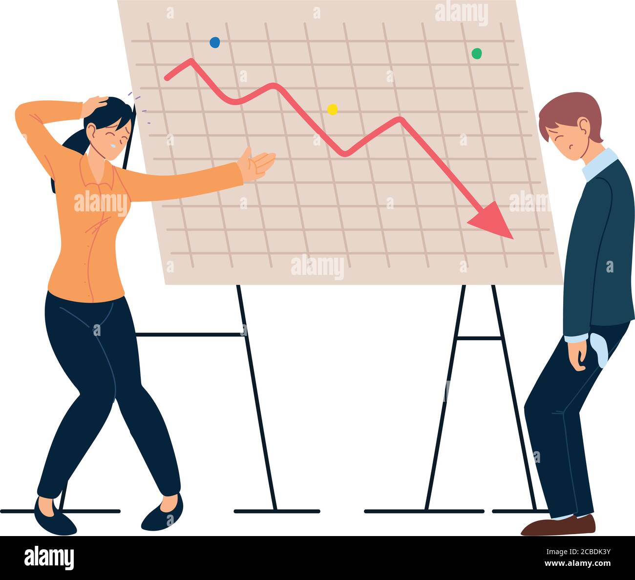 Businessman and businesswoman cartoons with headache and board design, business and management ...