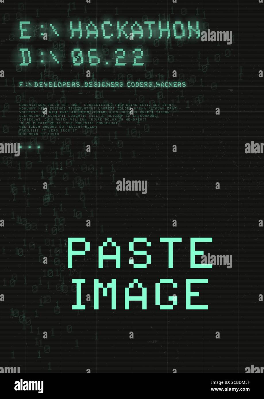 Hackathon poster. Retrowave cyberpunk style futuristic poster with 8 ...