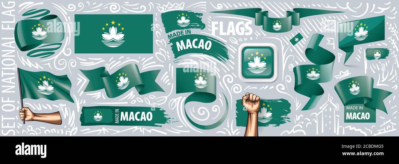 Vector set of the national flag of Macao in various creative designs ...