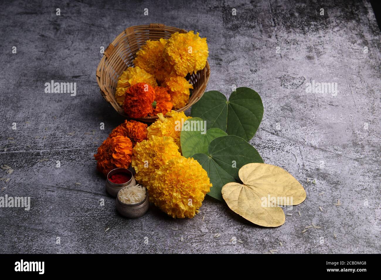 Dussehra or Vijaya dashami greeting card. Green leaf golden, colord ...