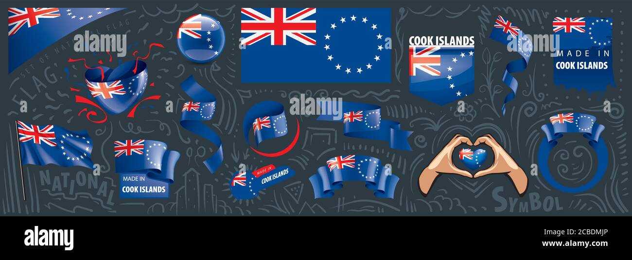Vector set of the national flag of Cook Islands in various creative ...