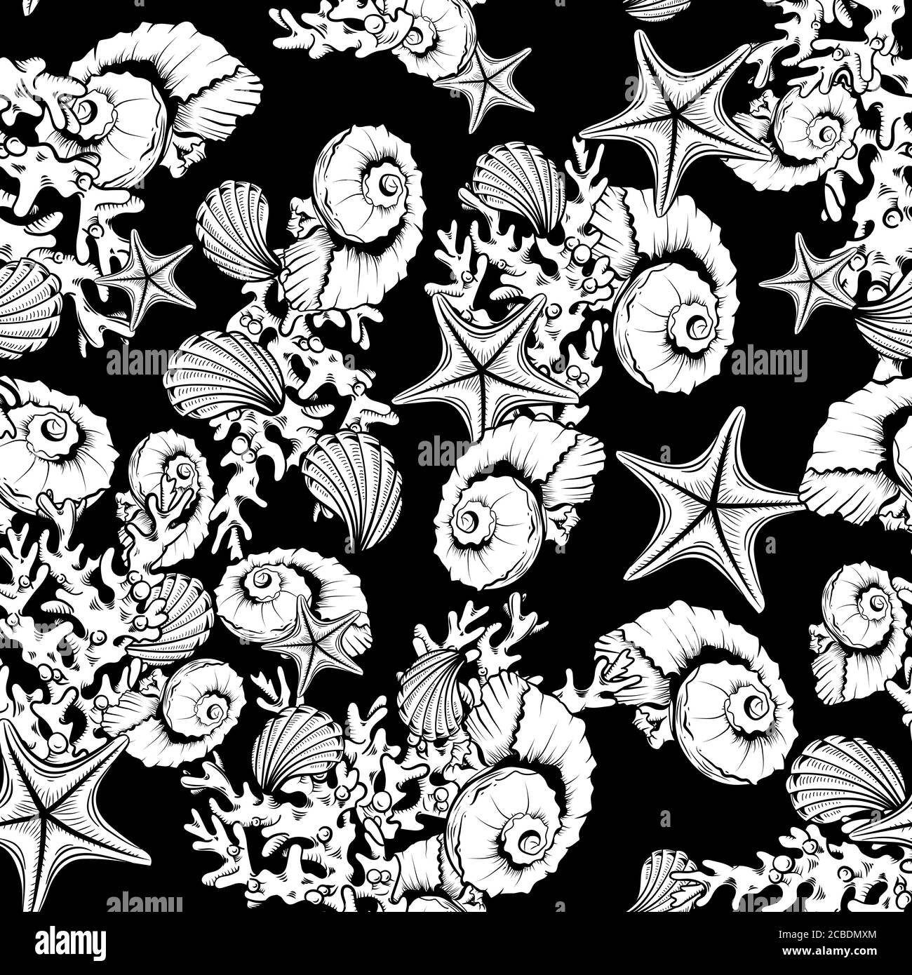 Ocean seashell, coral, starfish pattern background Stock Vector Image ...