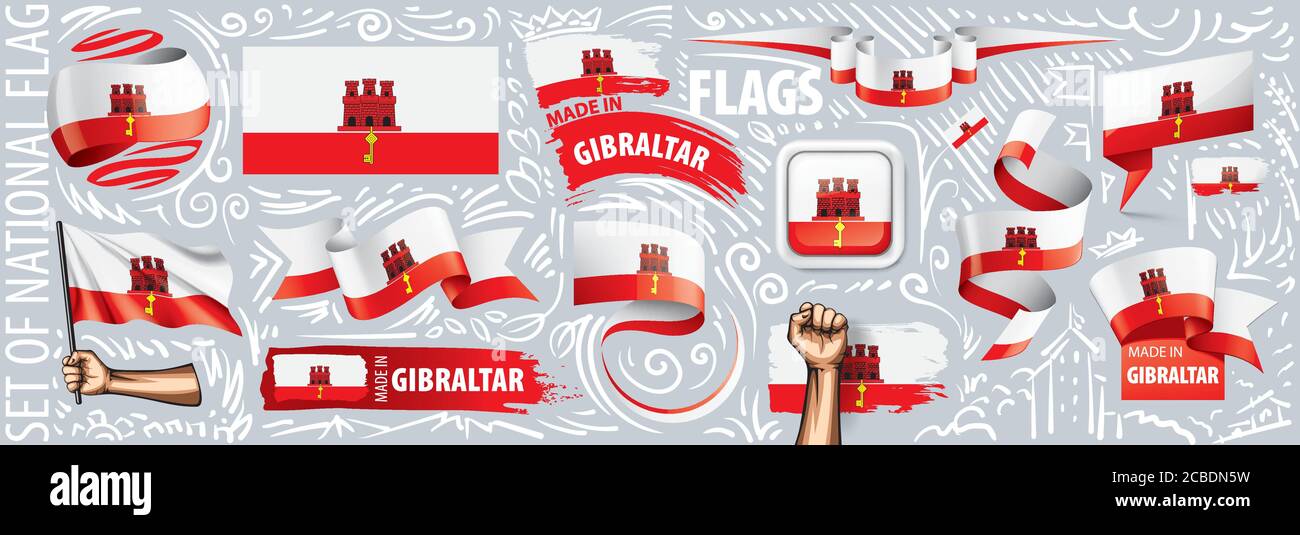 Vector set of the national flag of Gibraltar in various creative ...